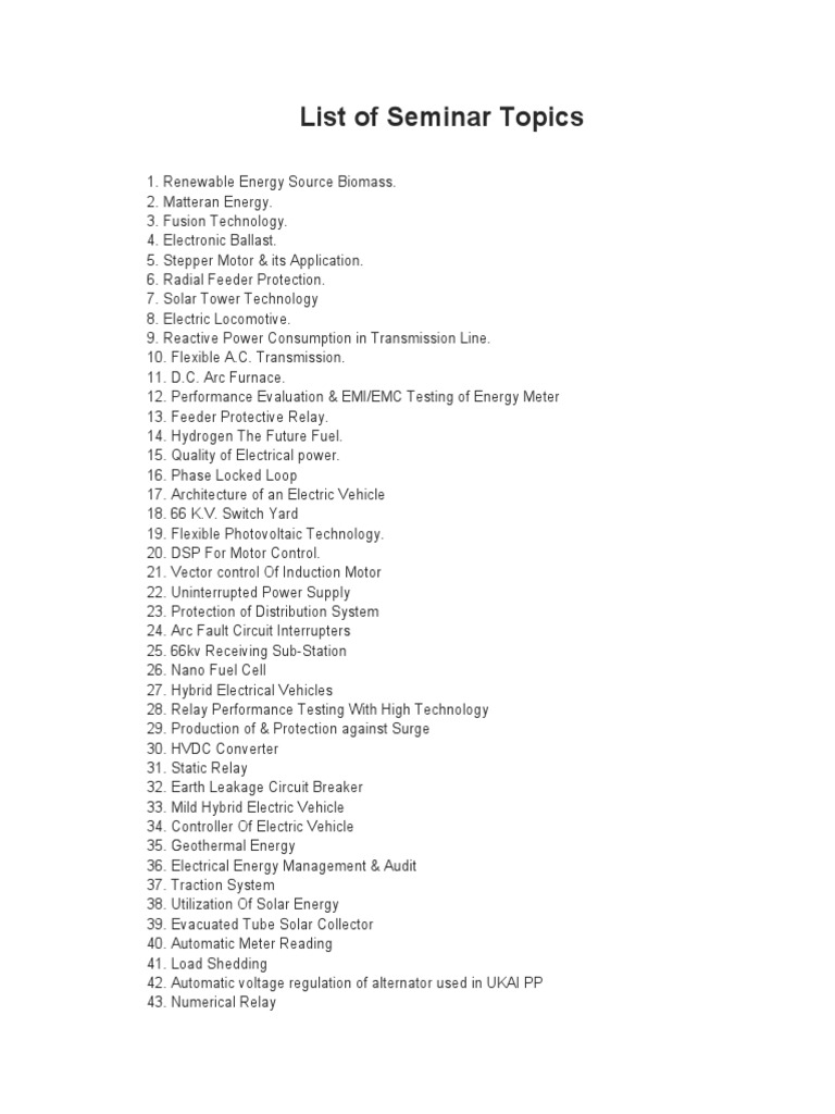 EEE - List of Seminar Topics | PDF | Electric Power Transmission ...