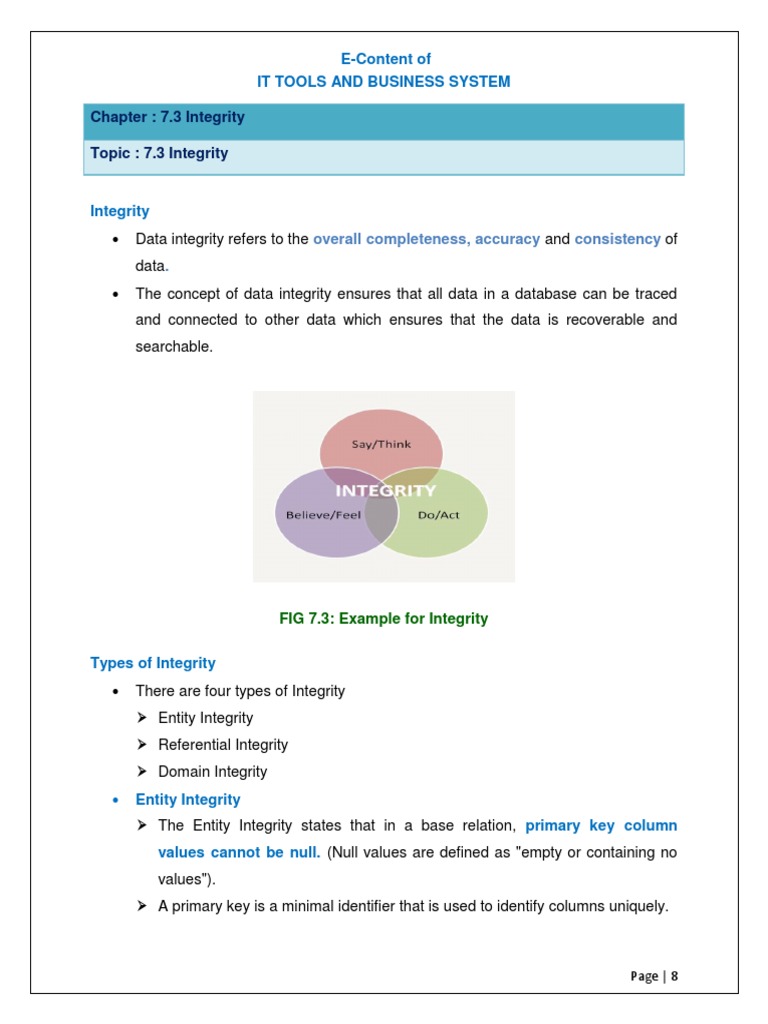 Chapter: 7.3 Integrity Topic: 7.3 Integrity: Overall Completeness ...