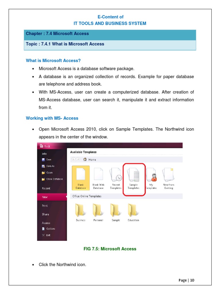Chapter: 7.4 Microsoft Access Topic: 7.4.1 What Is Microsoft Access | PDF