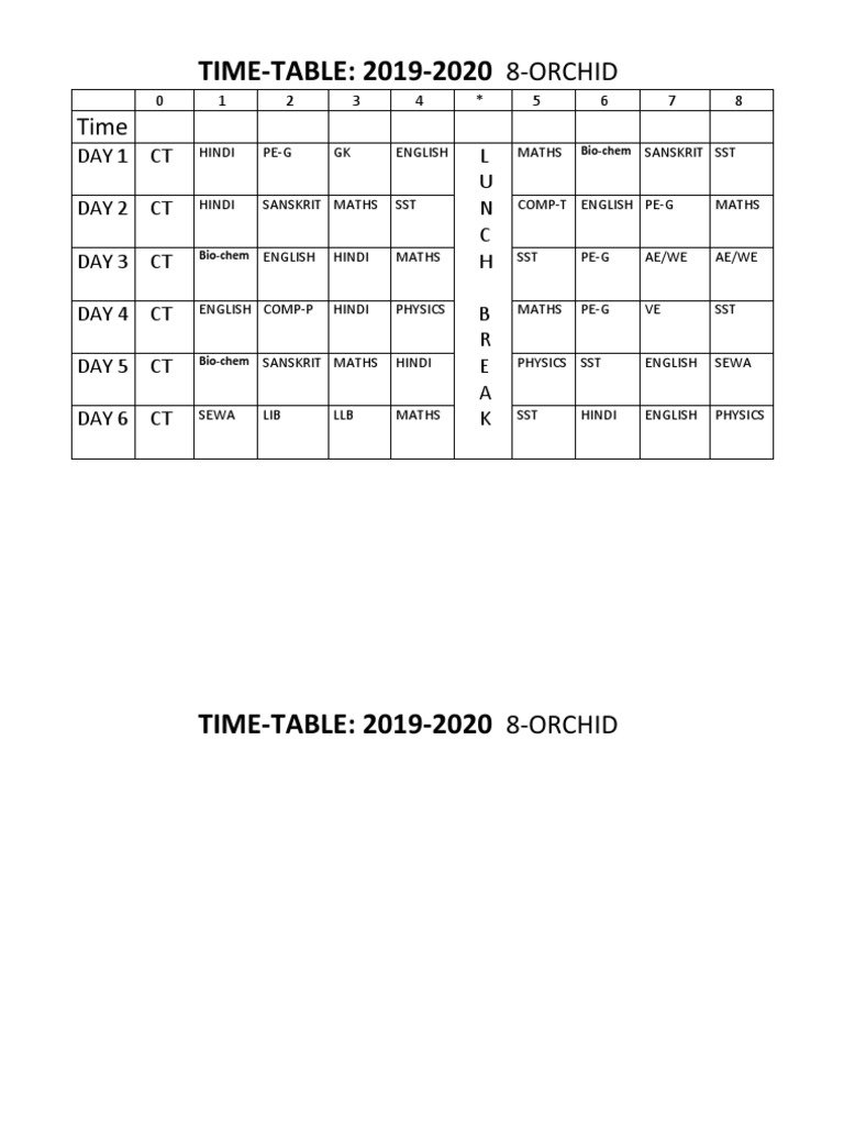 8th Grade Orchid Park Timetable 2019-2020 | PDF | Foreign Language ...