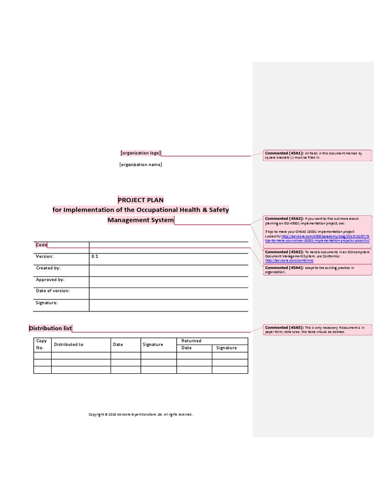 Project Plan ISO 45001 Implementation EN | PDF | Audit | Internal Audit