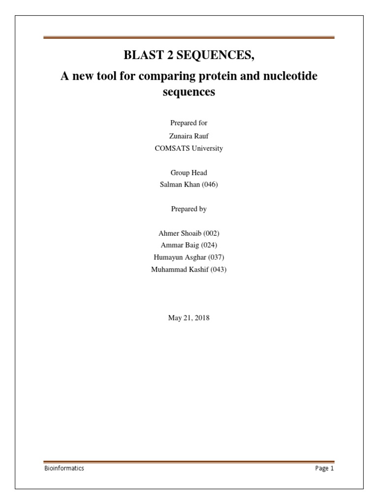 Blast 2 Sequences, A New Tool For Comparing Protein and Nucleotide ...