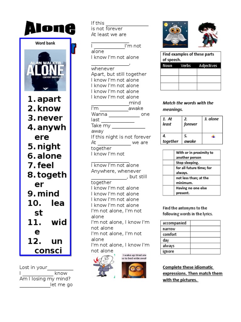 Song Alone by Alan Walker Activities With Music Songs Nursery Rhymes ...