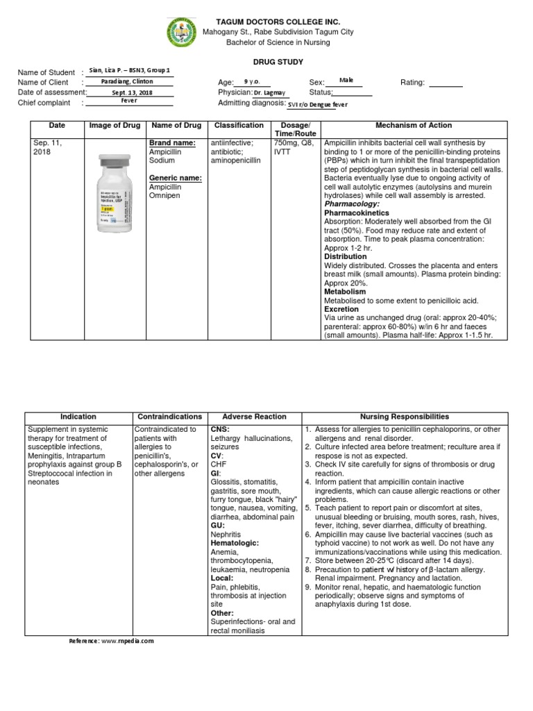 Drug Study - Ampicillin | PDF | Allergy | Pharmacology