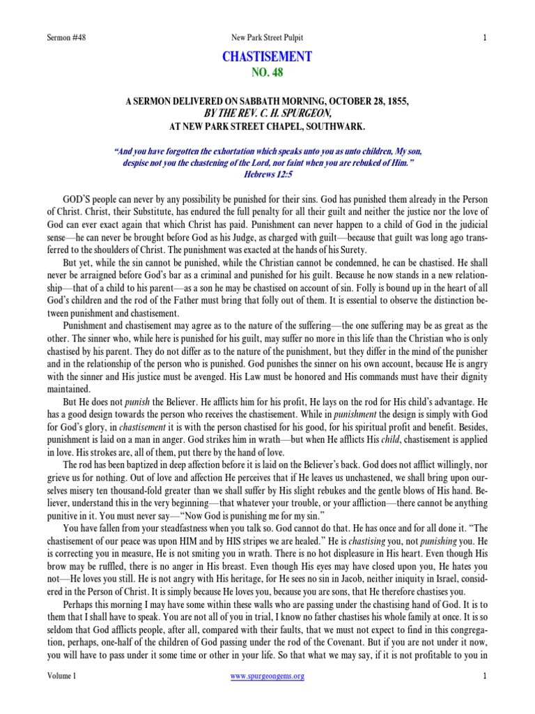 Chastisement: A Sermon Delivered On Sabbath Morning, October 28, 1855 ...