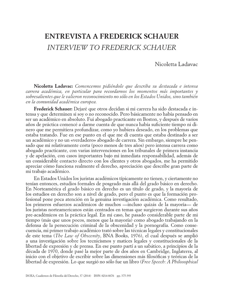 Entrevista A Frederick Schauer PDF | PDF | Teoría | Empirismo