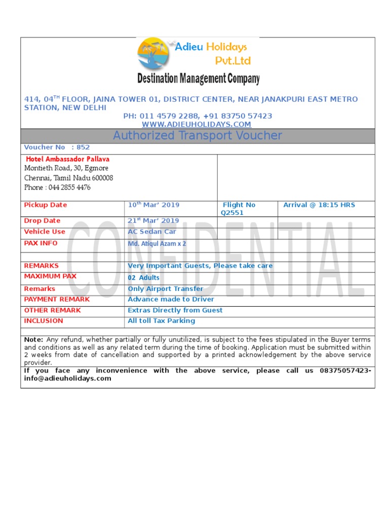 Authorized Transport Voucher Sample | PDF