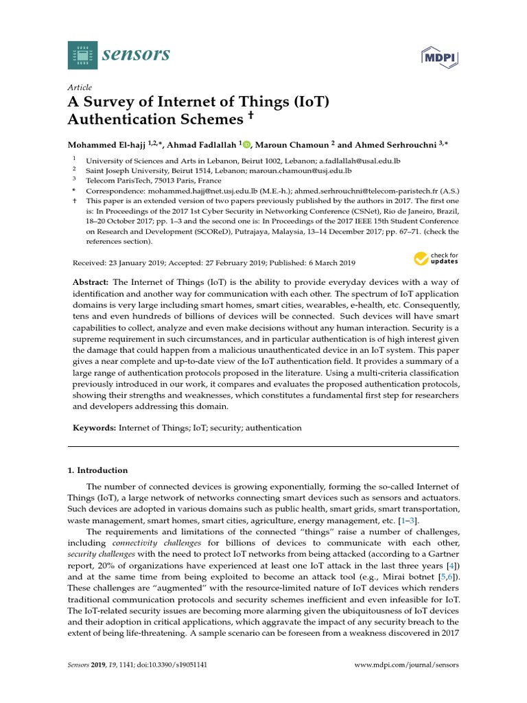 A Survey of IoT Authentication Schemes | PDF | Internet Of Things | Information Security
