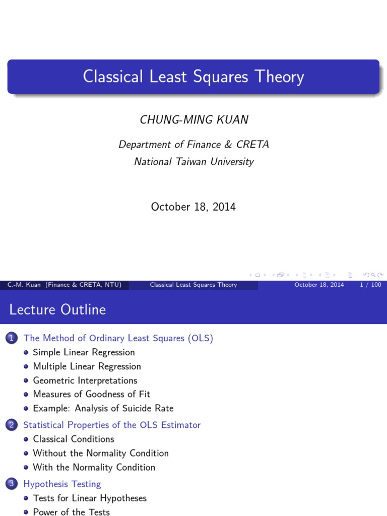 Classical Least Squares Theory - Lecture Notes | PDF | Ordinary Least ...