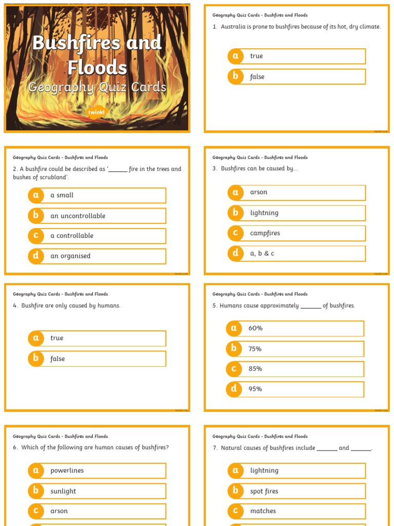 Year 5 Ac Geography Bushfires and Floods Quiz Cards | PDF | Flood ...