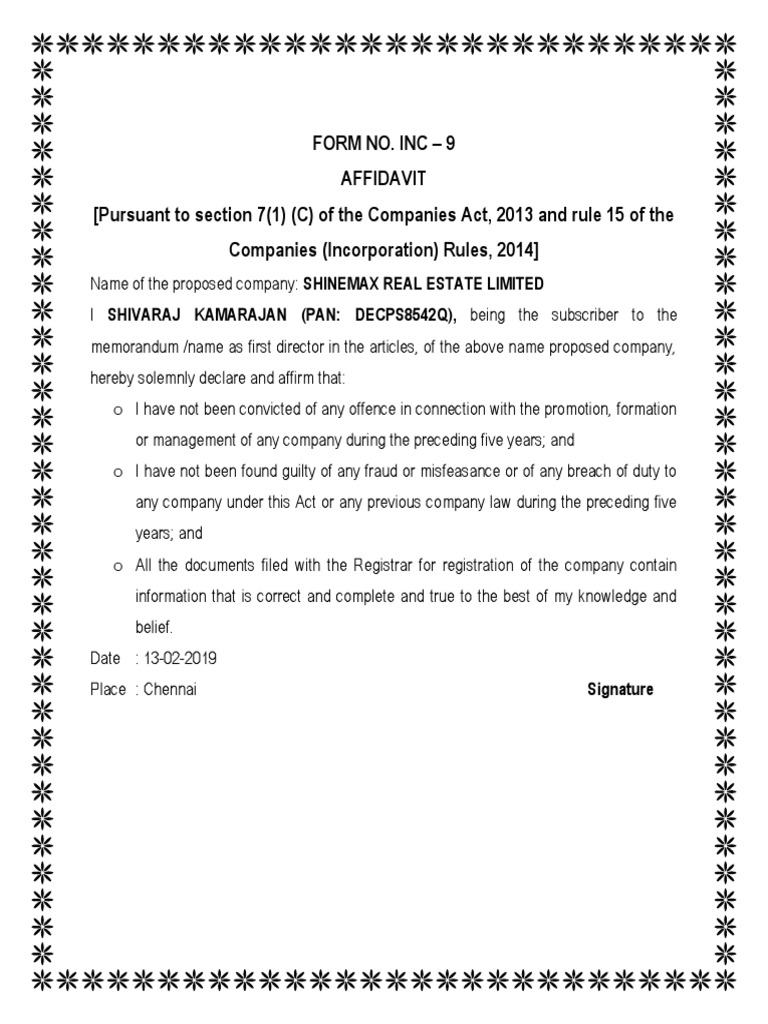 Form Inc 9 - Shivaraj K | PDF