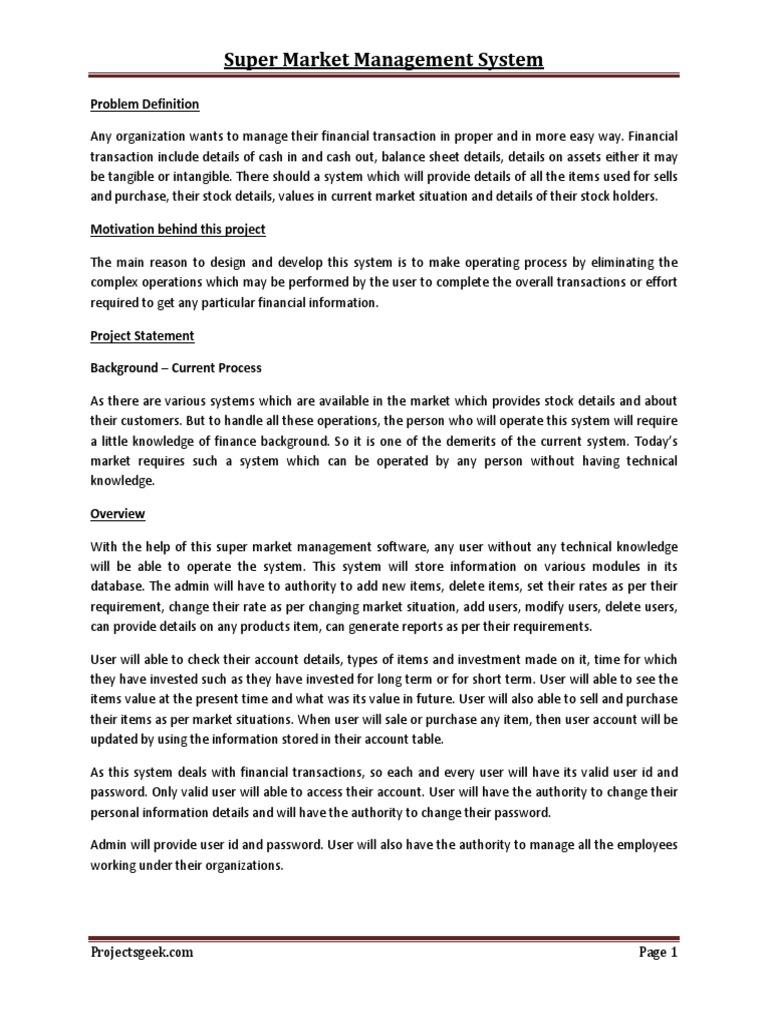 Supermarket Management System | Download Free PDF | Microsoft Sql ...