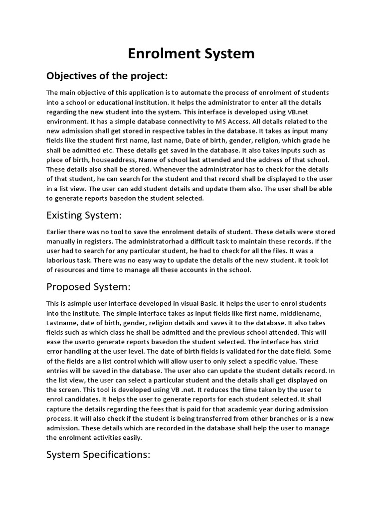 School Enrollment System Abstract | PDF | Databases | Computing