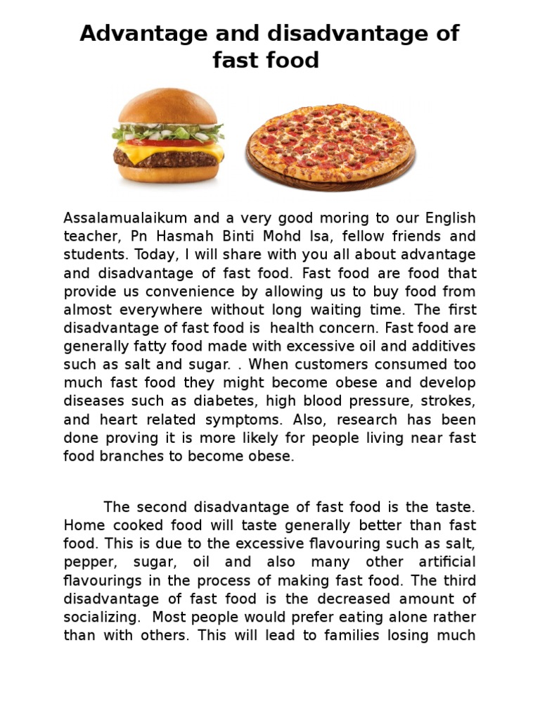 Advantage and Disadvantage of Fast Food | PDF | Fast Food | Foods