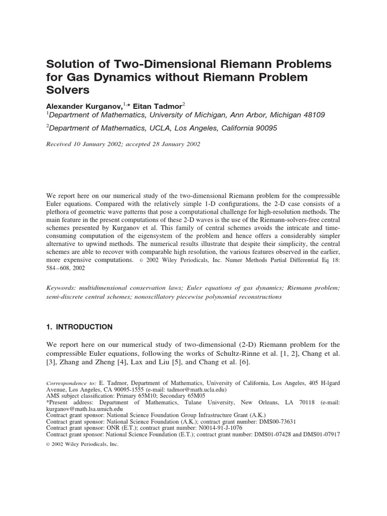 Solution of Two-Dimensional Riemann Problems For Gas Dynamics Without ...