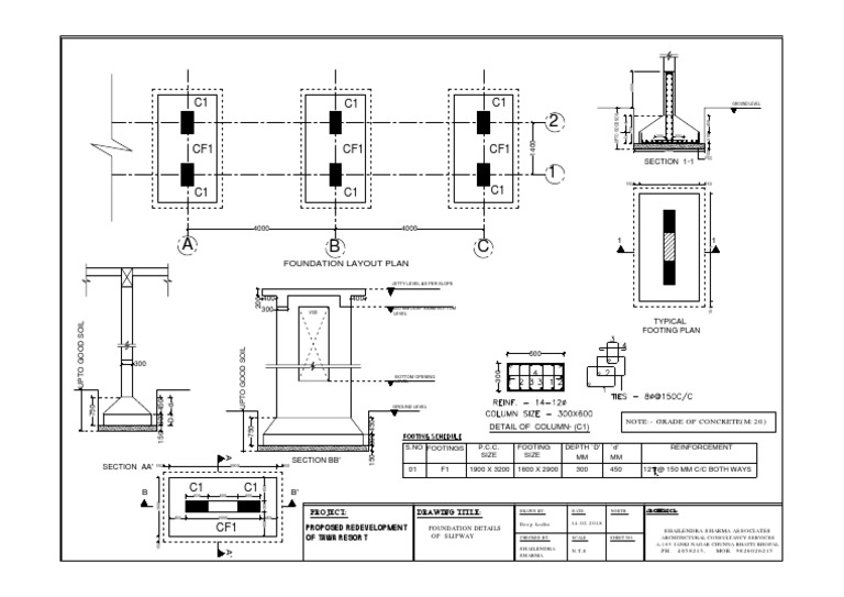 Section 1-1: Foundation Layout Plan | PDF | Architectural Design ...
