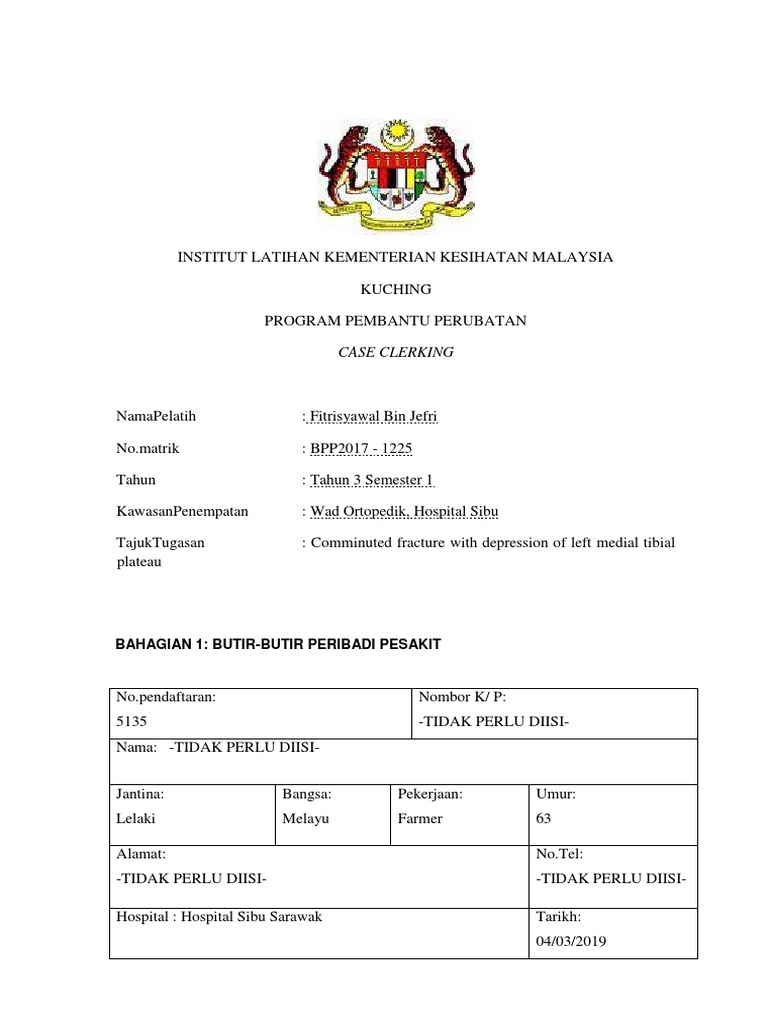Case Clerking Orto Hosp Sibu | PDF