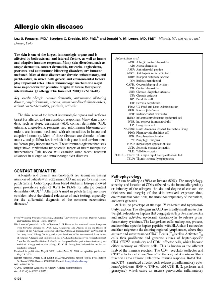 Allergic Skin Diseases | PDF | Dermatitis | Allergy