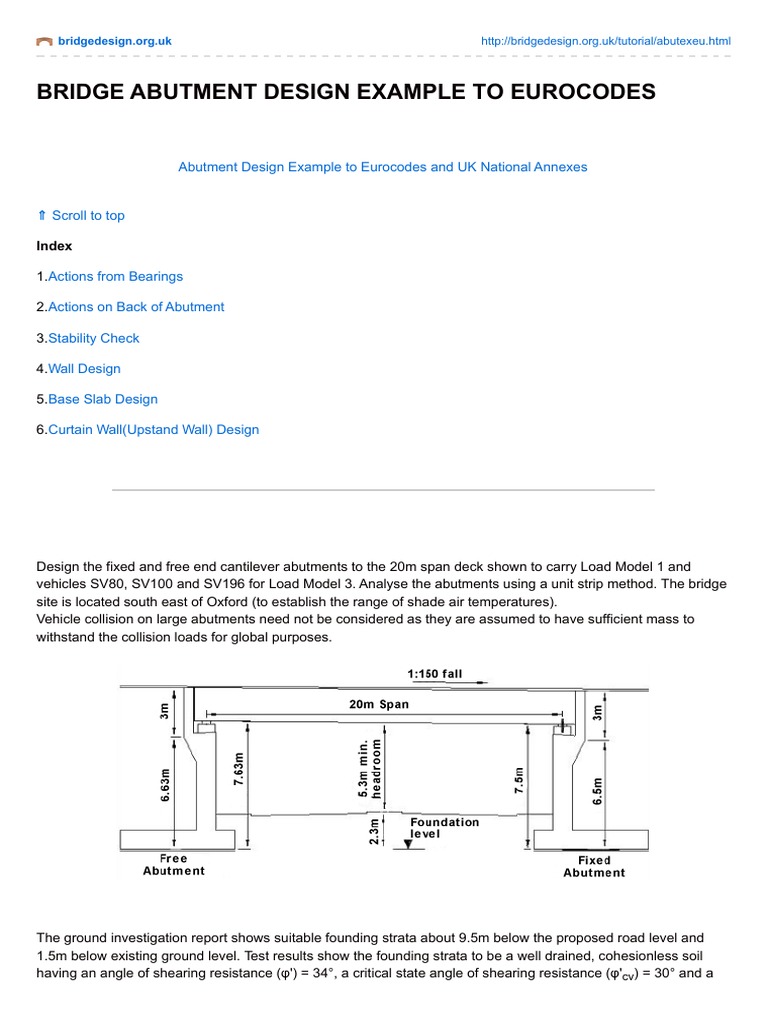 Eurocode Bridge Abutment Design Example | PDF | Friction | Bearing ...