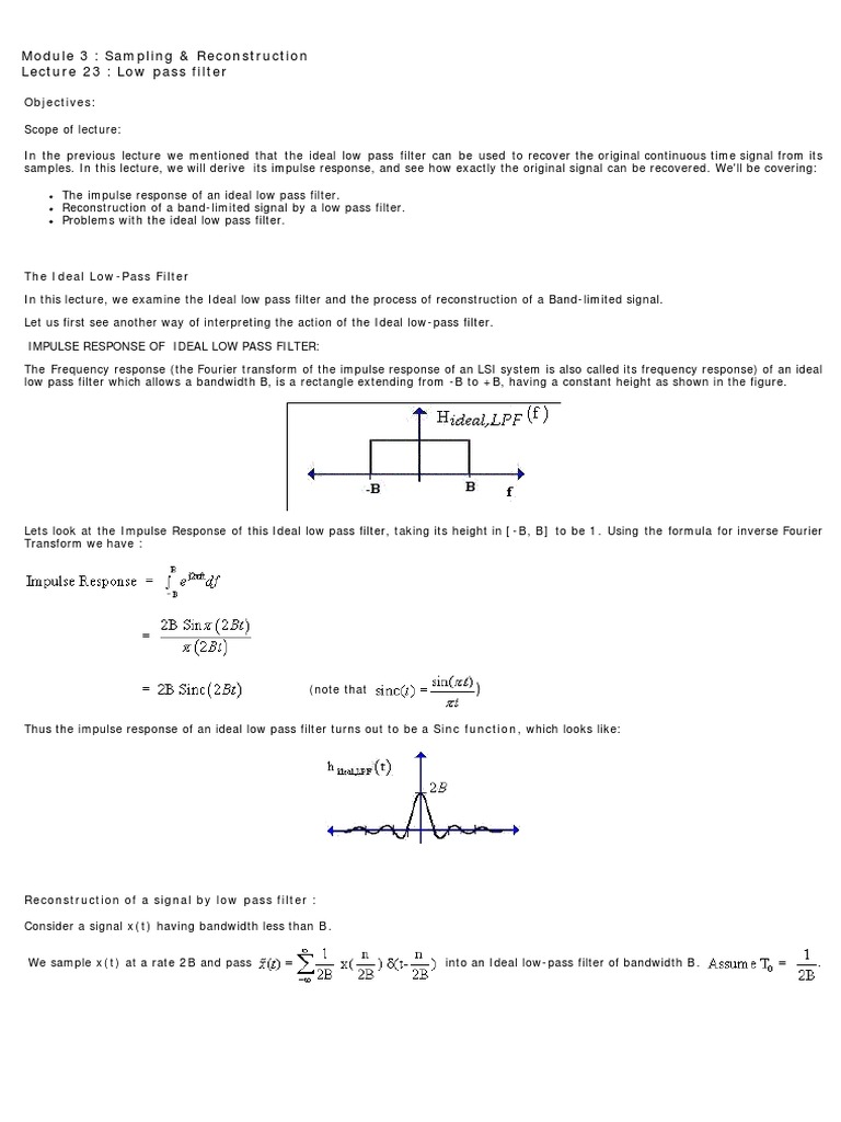 Module 3: Sampling & Reconstruction Lecture 23: Low Pass Filter | PDF ...