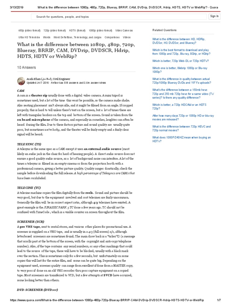 What Is The Difference Between 1080p, 480p, 720p, Blueray, BRRIP, CAM ...