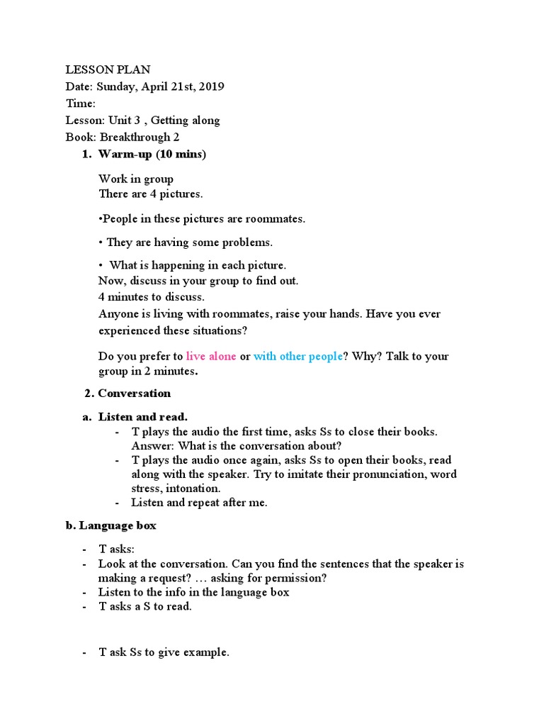 Unit 3: Getting Along Lesson Plan | PDF | Language Arts & Discipline ...