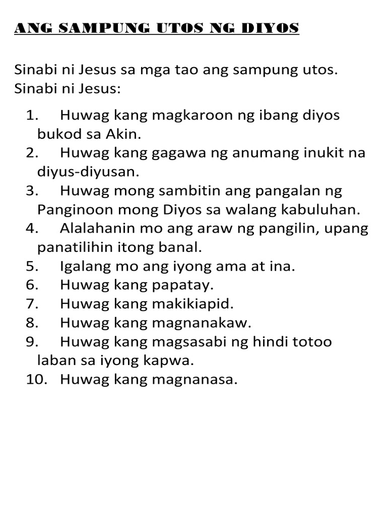 Ang Sampung Utos NG Diyos | PDF