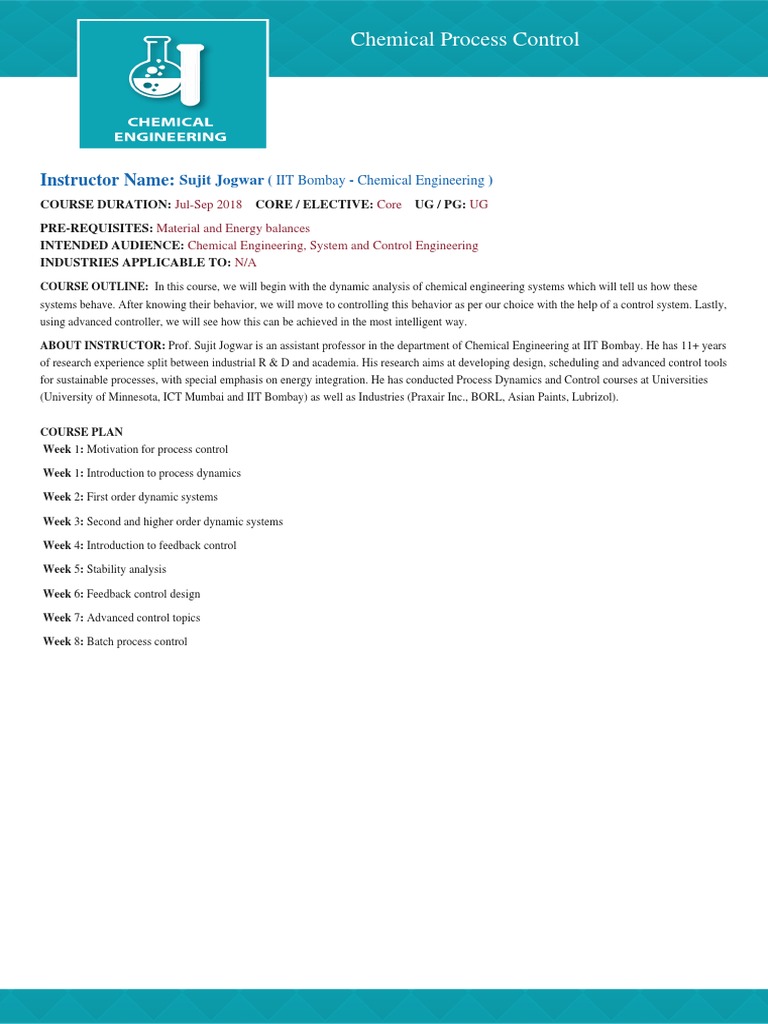 Chemical Process Control Course Overview | PDF | Computers