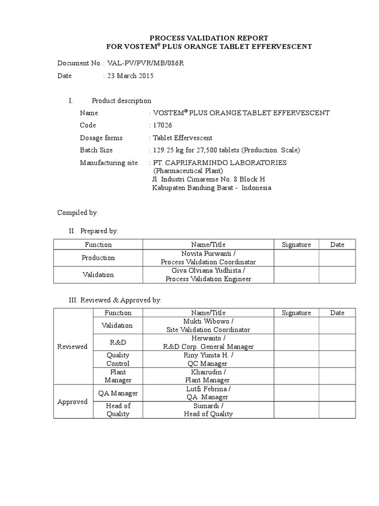 Vostem REPORT Regist | PDF | Tablet (Pharmacy) | Verification And Validation