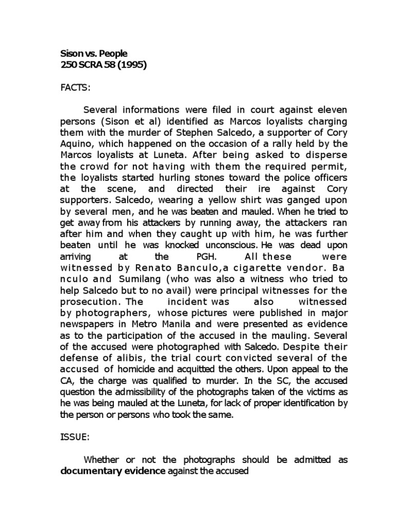 DOCUMENTARY EVIDENCE Sison Vs People | PDF | Testimony | Witness