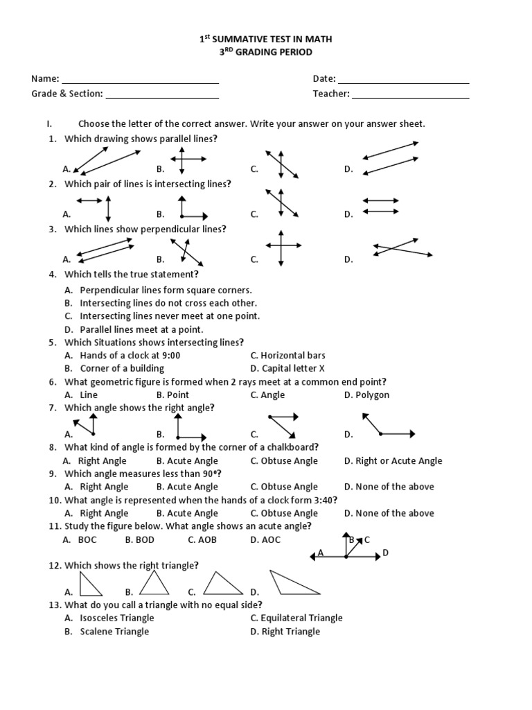 Assessment of Students' Knowledge of Geometric Shapes, Angles ...