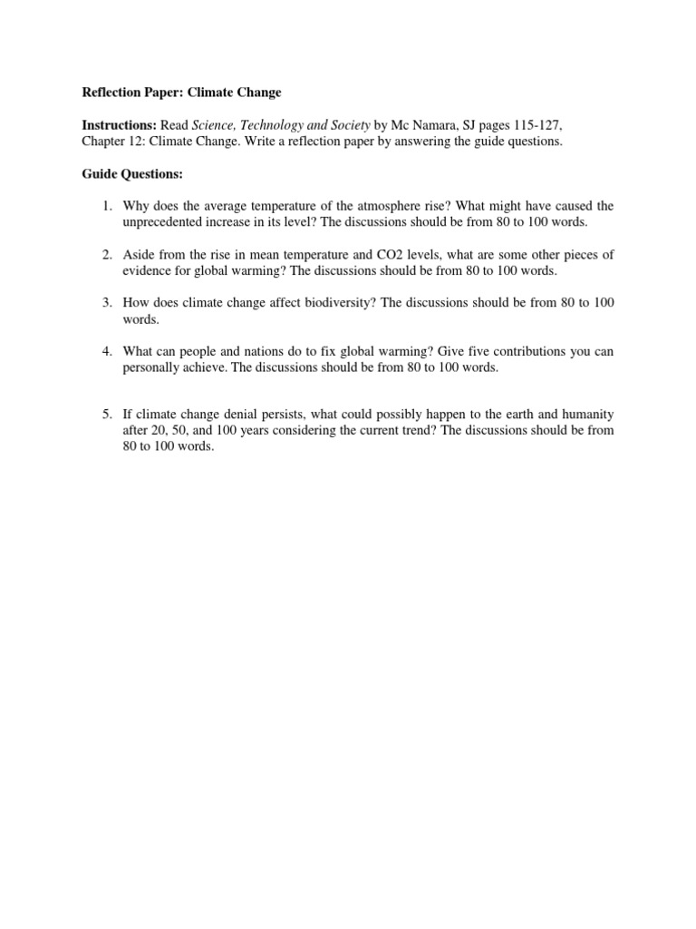 Climate Change Reflection Paper Guide | PDF