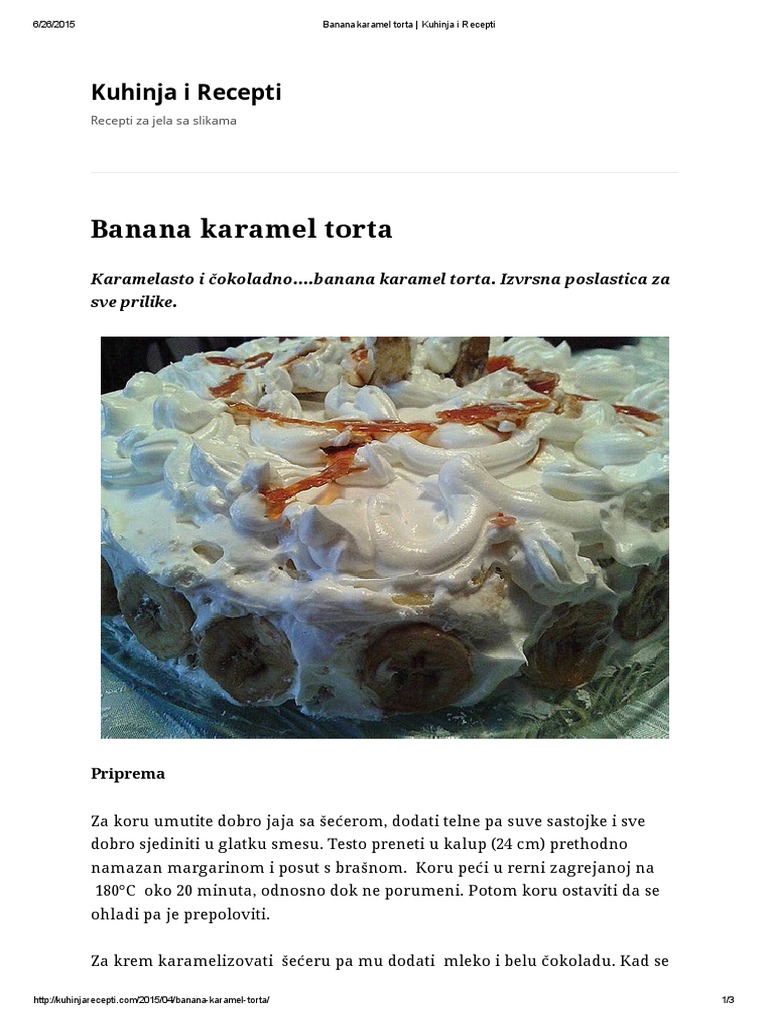 Banana Karamel Torta - Kuhinja I Recepti | PDF