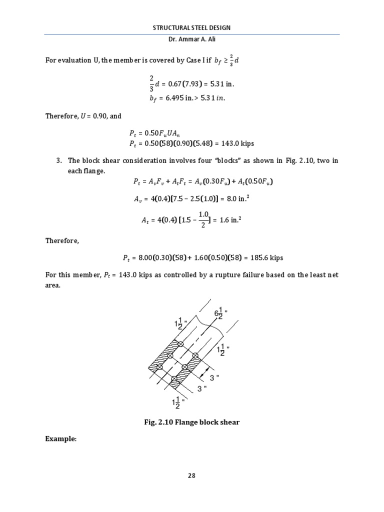 Structural Steel Design Dr. Ammar A. Ali: Fig. 2.10 Flange Block Shear ...
