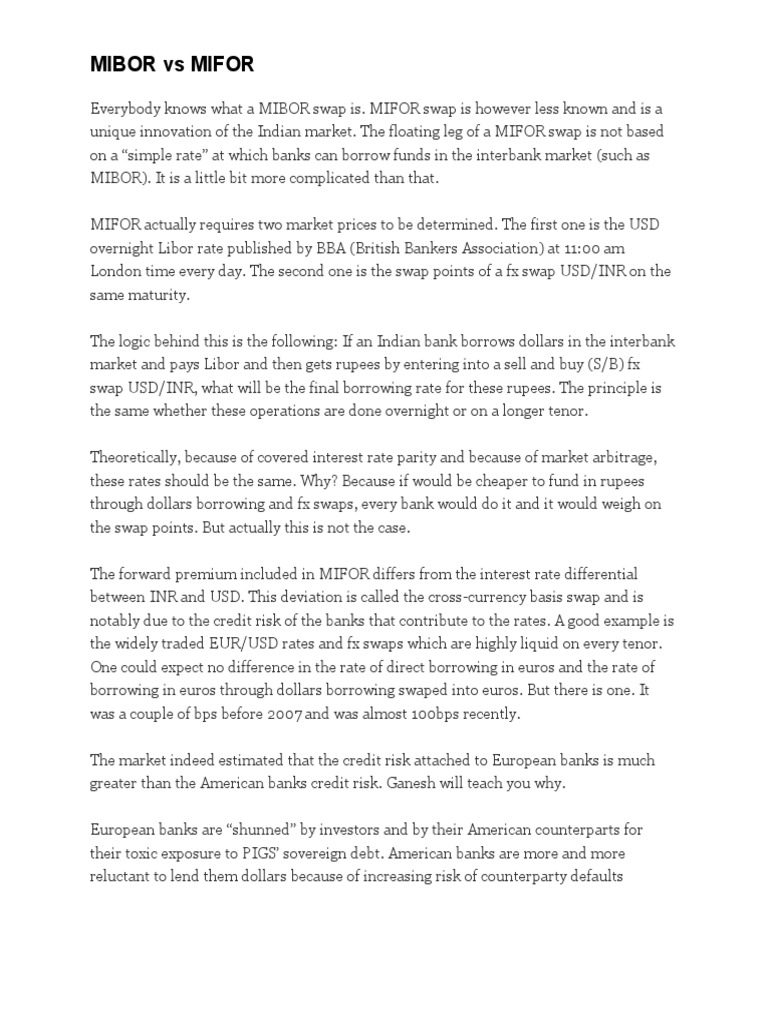 MIBOR Vs MIFOR | PDF | Swap (Finance) | Libor