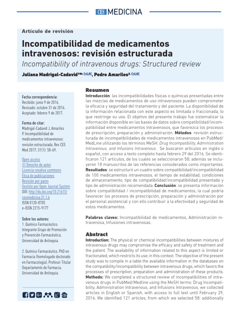 Incompatibilidad Articulo | PDF | Medicamentos con receta ...