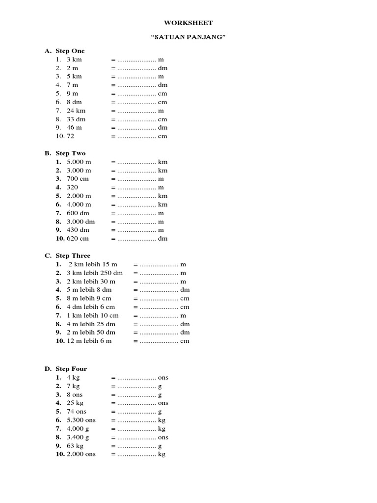 WORKSHEET Satuan Panjang Part 2 | PDF