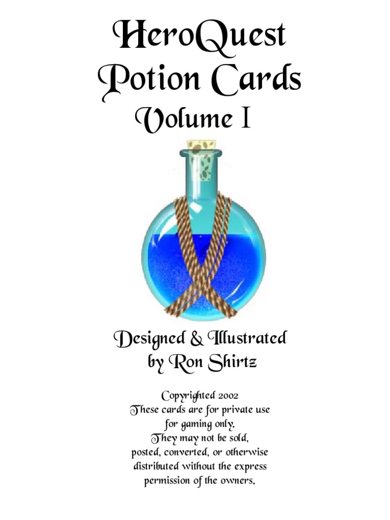 Heroquest Potion Cards: Designed & Illustrated by Ron Shirtz | PDF ...