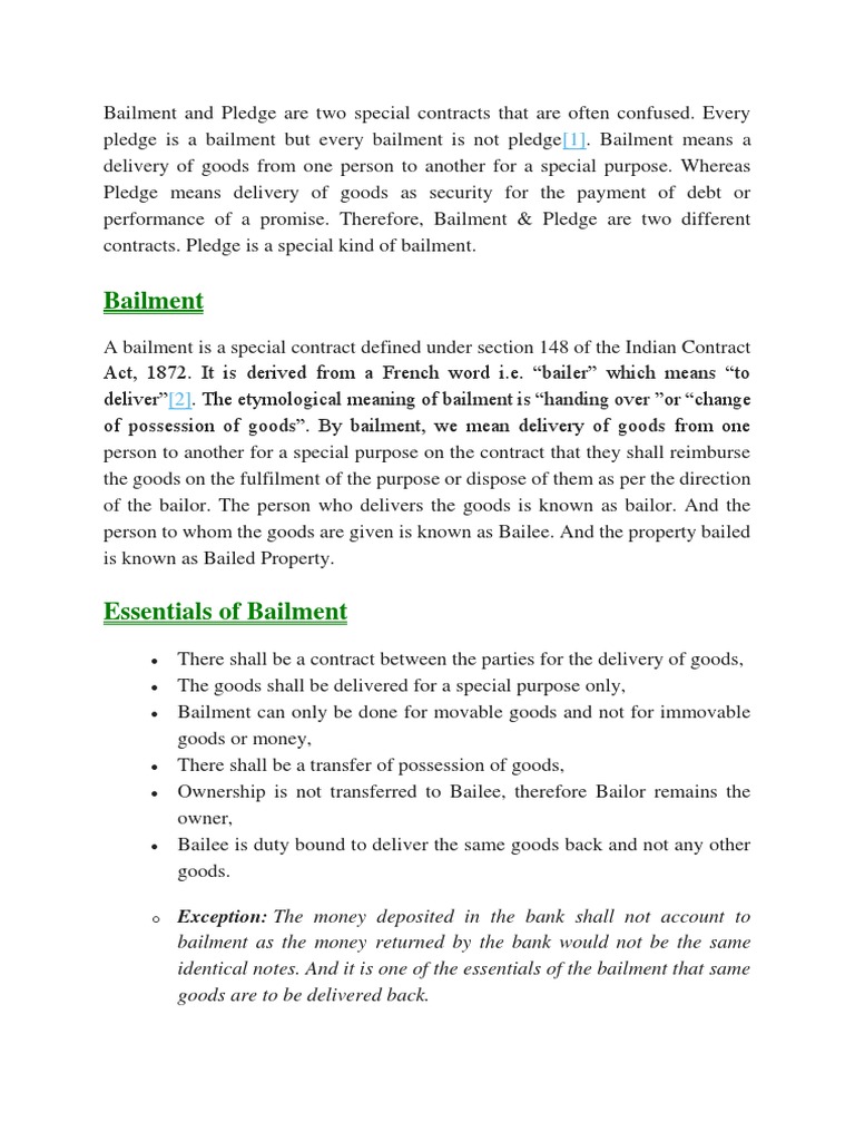 Understanding Bailment vs. Pledge Contracts | PDF | Bail | Damages