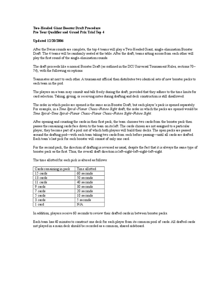 Two-Headed Giant Booster Draft Guide | PDF | Leisure Activities ...