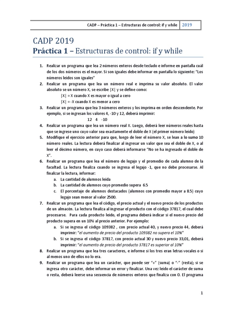 CADP 2019 - Practica 1 - If y While | Descargar gratis PDF | Programa de computadora | Programación
