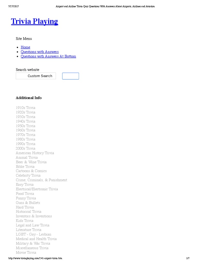 Airport and Airline Trivia Quiz Questions With Answers About Airports ...
