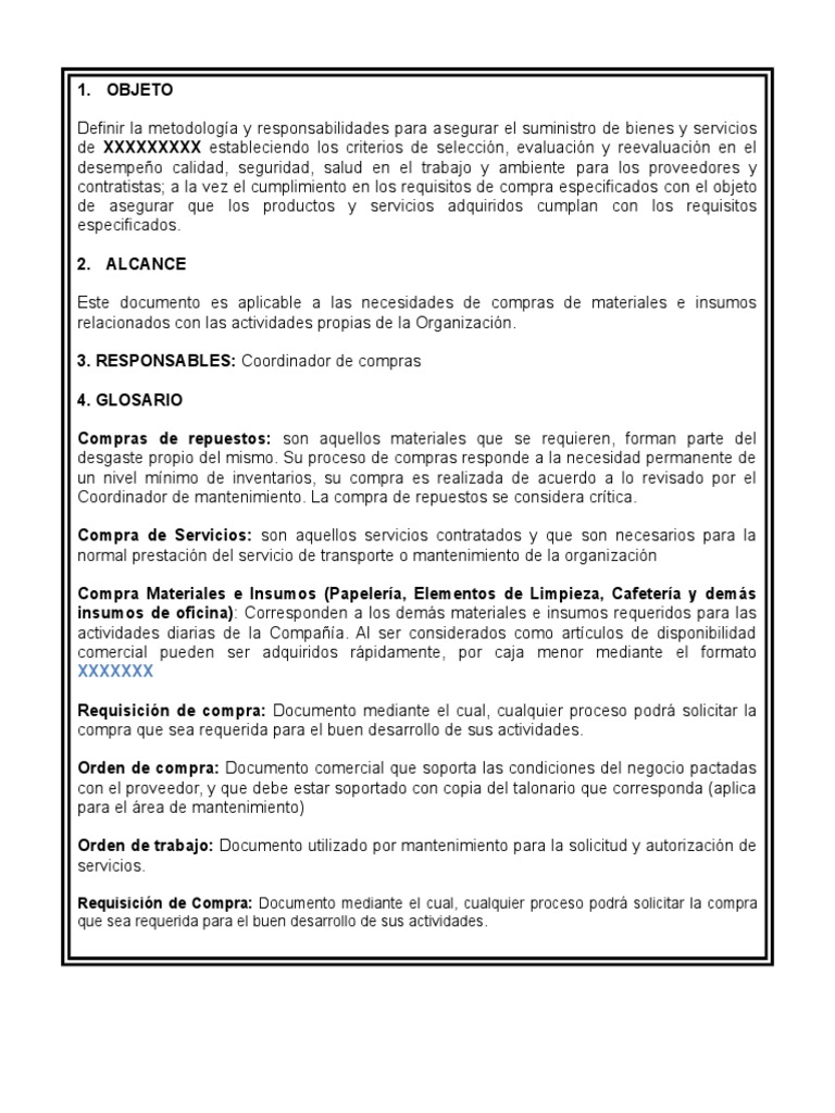 Procedimiento de Compras | PDF | Calidad (comercial) | Business
