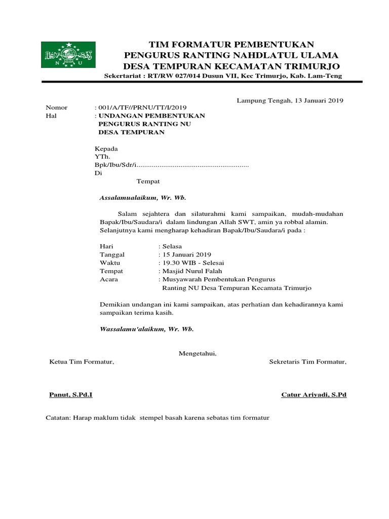 Undangan Pengurus Ranting Nu | PDF | Karier & Perkembangan