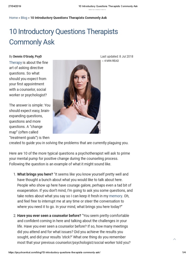 Key Questions Therapists Ask Clients | PDF | Mood (Psychology) | Mental ...