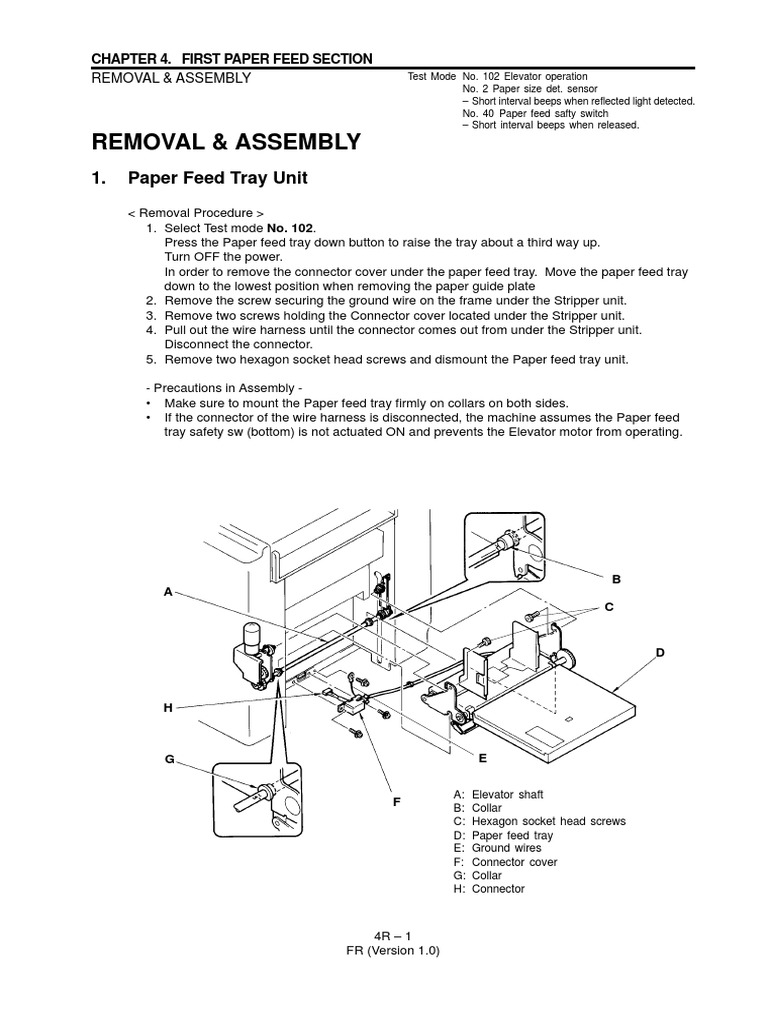 Removal & Assembly: 1. Paper Feed Tray Unit | PDF | Clutch | Electrical ...