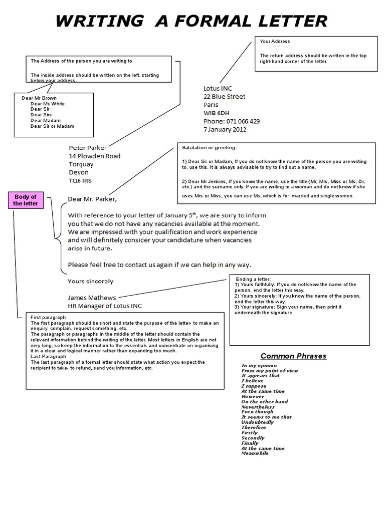Writing A Formal Letter: Body of The Letter | PDF