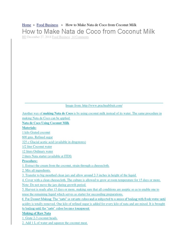 How to Make Nata de Coco from Coconut Milk | PDF | Coconut | Fermentation