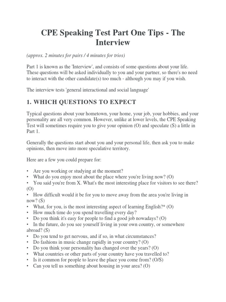 CPE Speaking Test Part One Tips | PDF | Question | Cognitive Science