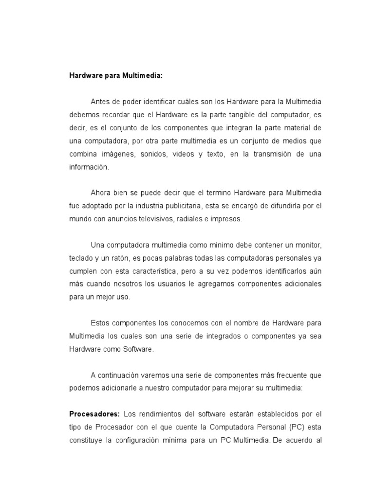 Hardware para Multimedia | PDF | Hardware de la computadora | Multimedia